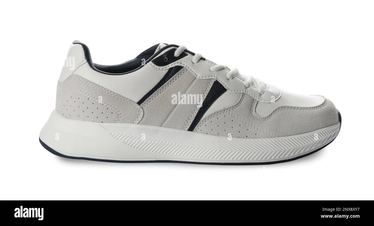 One new stylish sneaker isolated on white Stock Photo - Alamy
