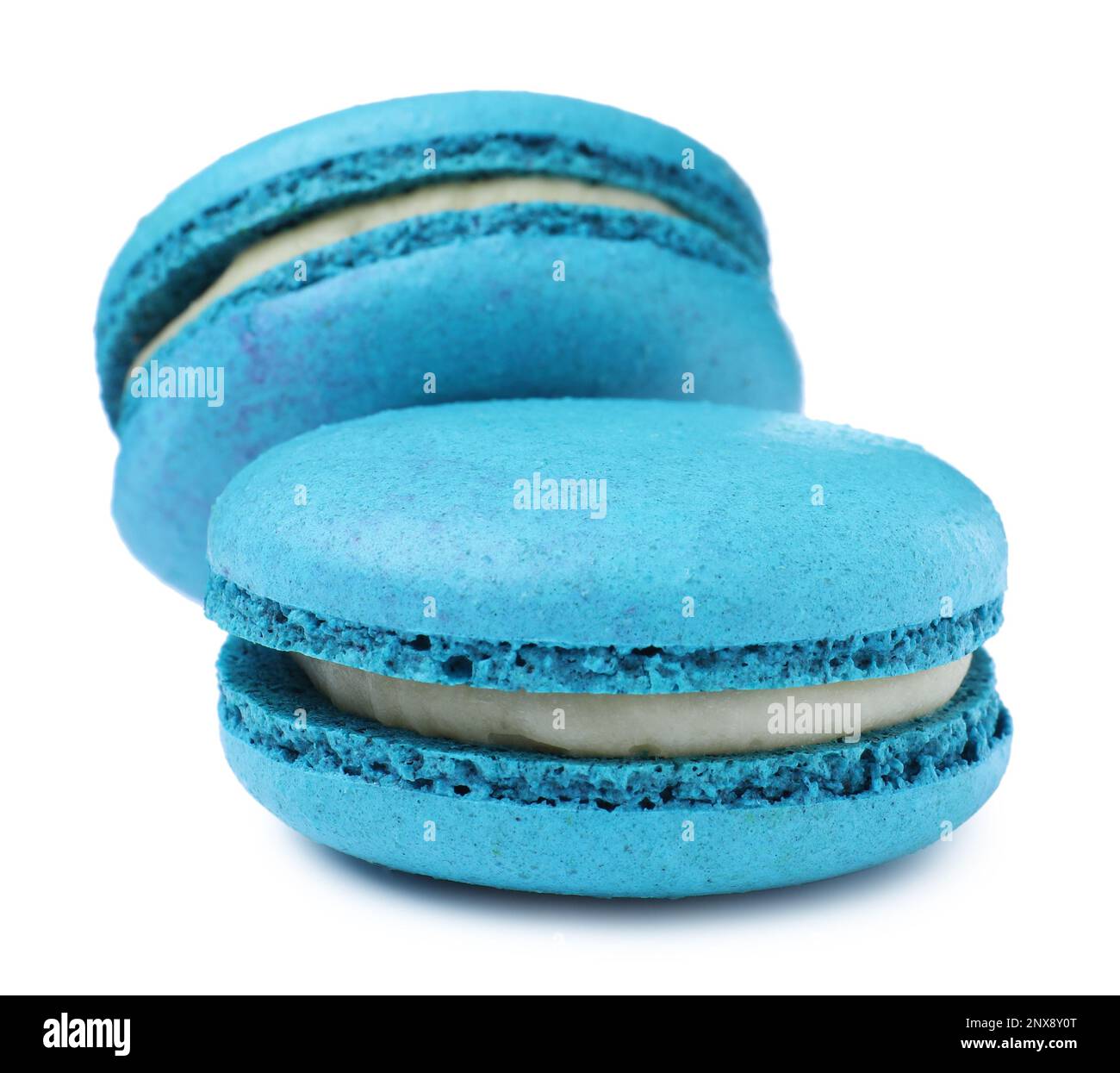 Light blue macarons on white background. Delicious dessert Stock Photo ...