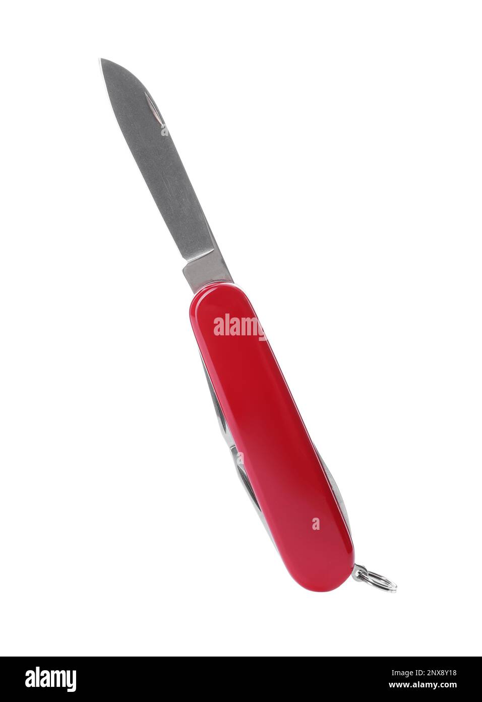 Compact portable multitool with red handle isolated on white Stock ...