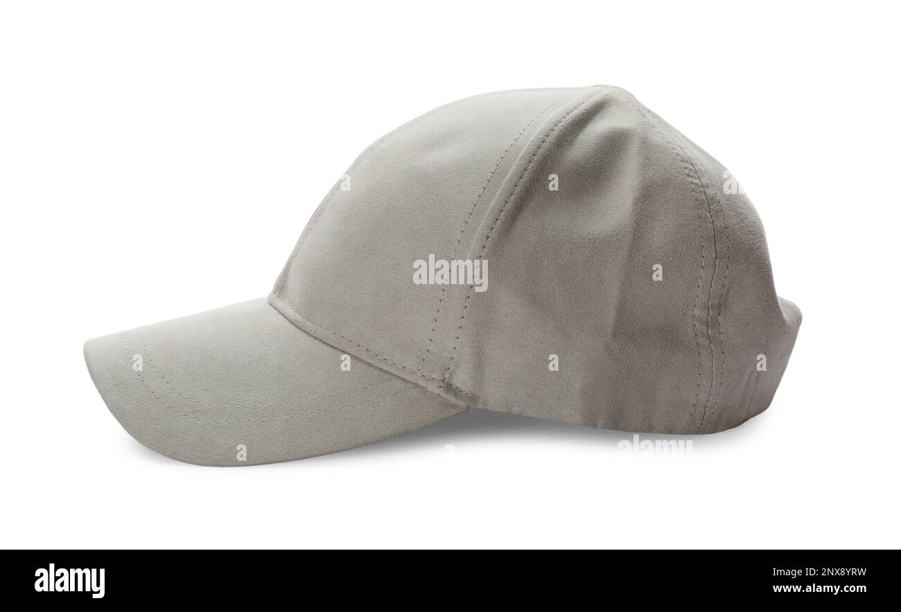 Stylish light grey baseball cap on white background Stock Photo - Alamy
