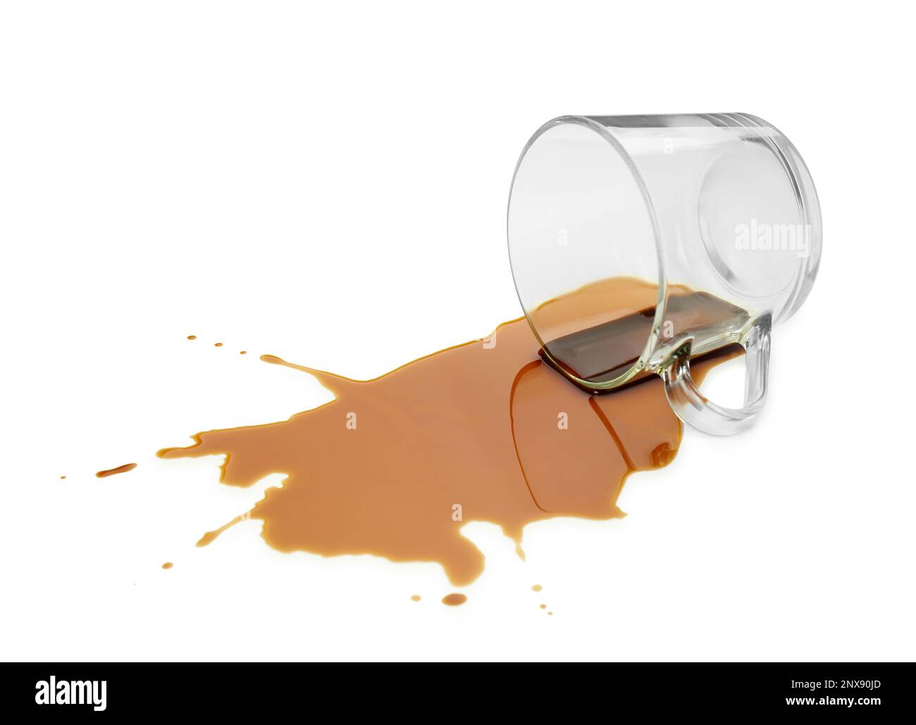 Overturned cup and spilled coffee on white background Stock Photo - Alamy