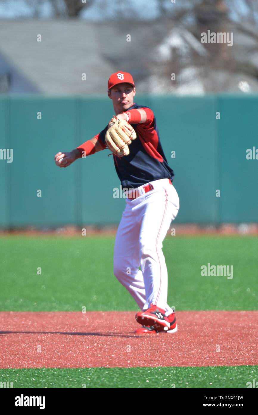 St. John's University Redstorm infielder Luke Stampfl (28) during game ...