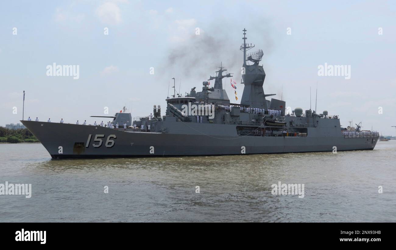 In this Thursday, April 19, 2018, photo, Royal Australian Navy frigate ...