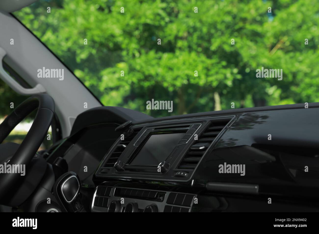 View of dashboard with navigation system in modern car Stock Photo - Alamy
