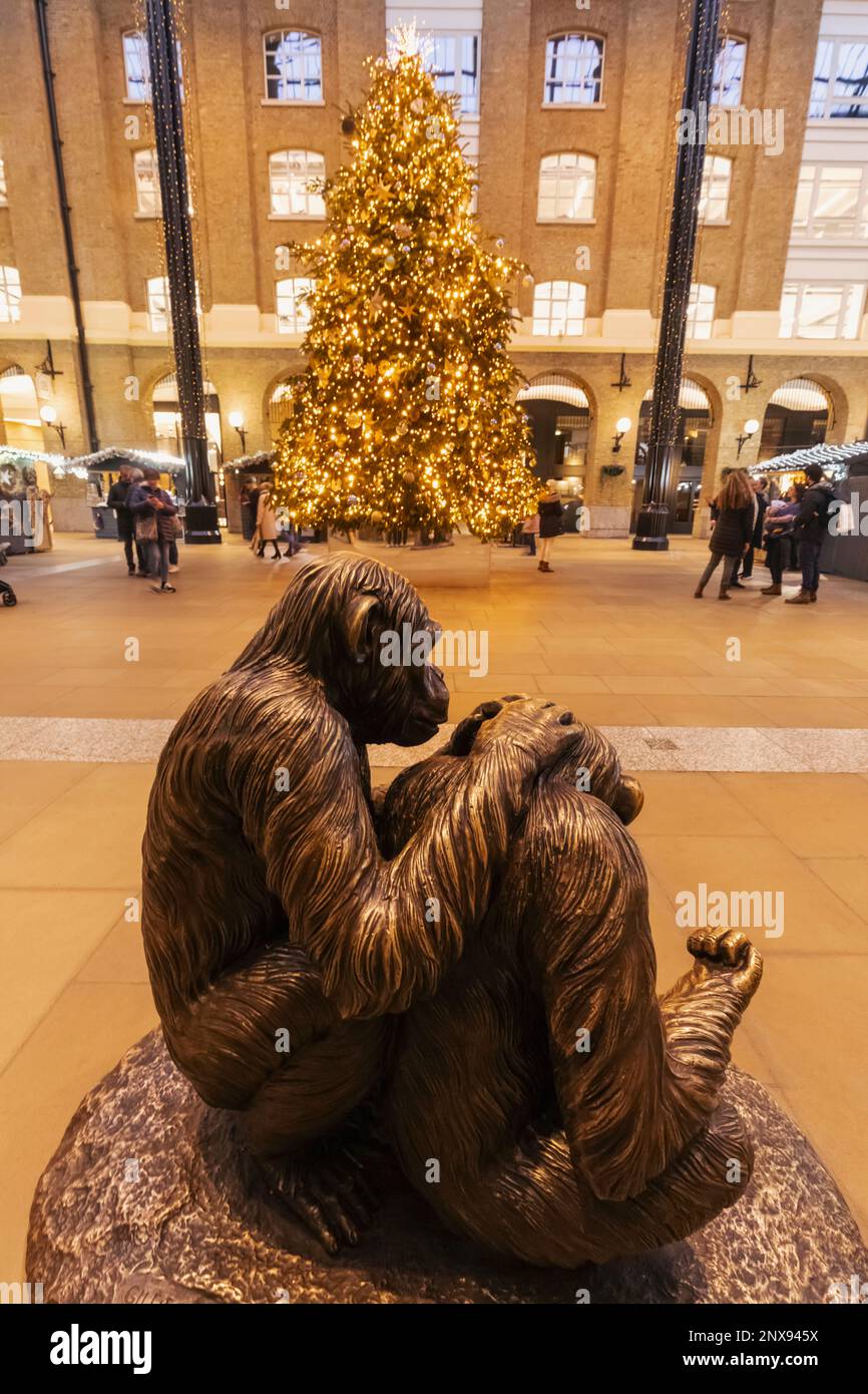 England, London, Southwark, Hays Galleria, Chimpanzee Statue by Gillie ...