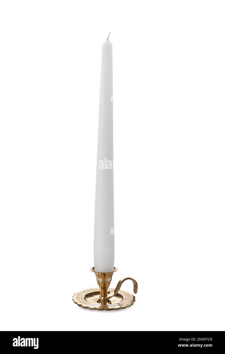 Elegant candlestick with candle isolated on white Stock Photo - Alamy