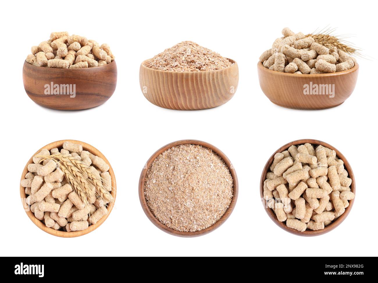 Set with wheat bran on white background Stock Photo - Alamy