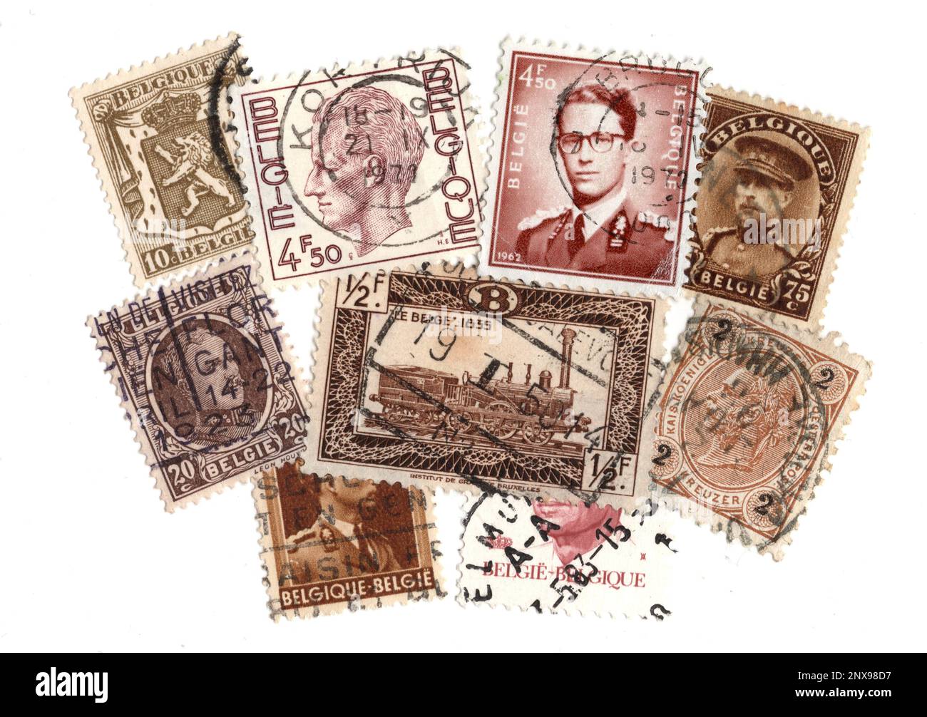 Vintage postage stamps from Belgium isolated on a white background ...