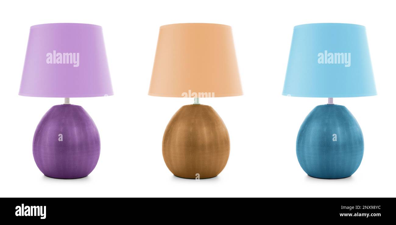Set with stylish night lamps on white background. Banner design Stock ...