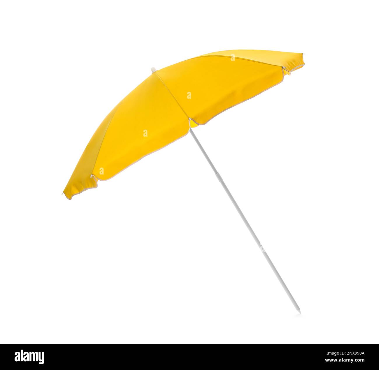 Open yellow beach umbrella isolated on white Stock Photo - Alamy