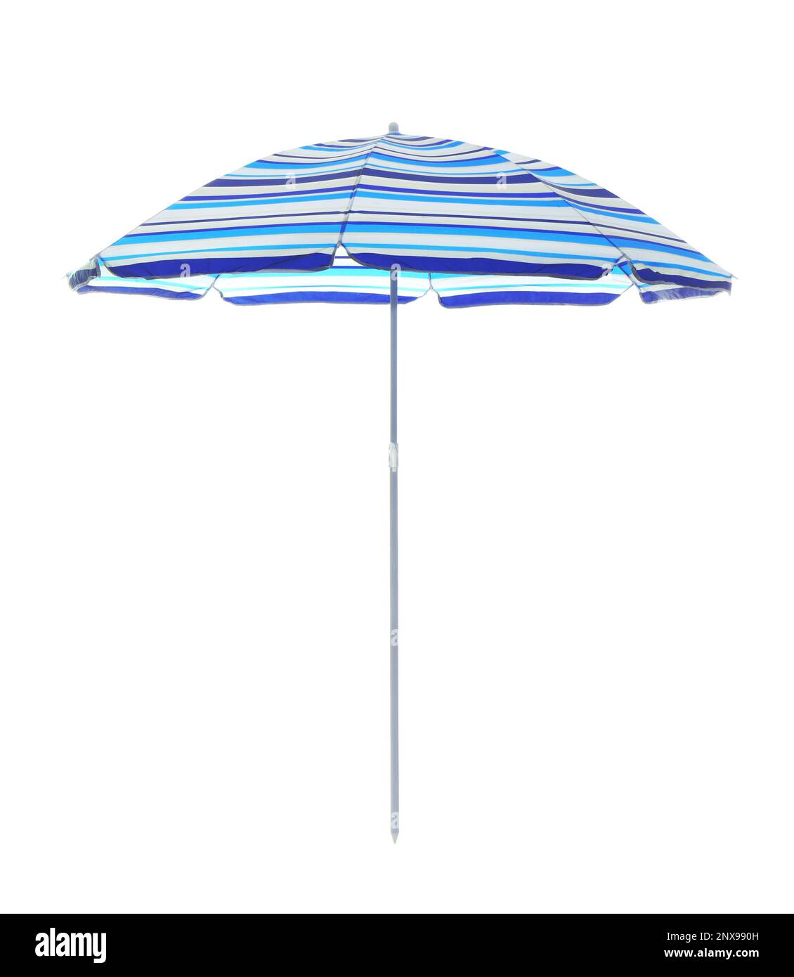 Open blue striped beach umbrella isolated on white Stock Photo - Alamy