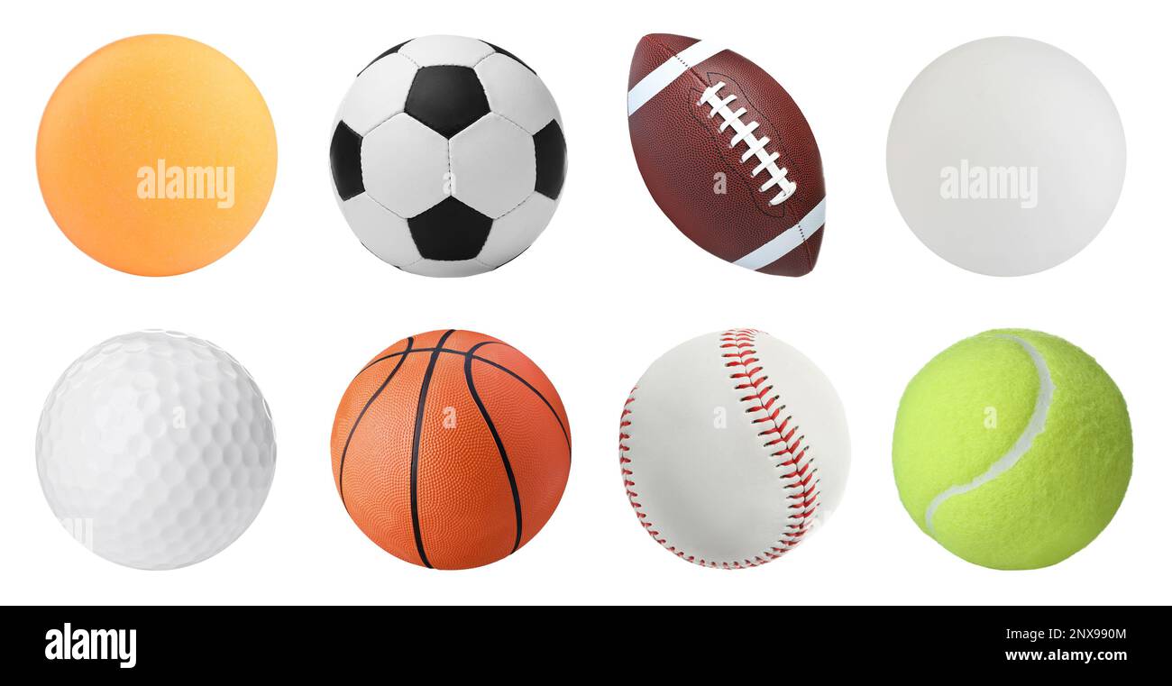 Set with different sport balls on white background. Banner design Stock ...