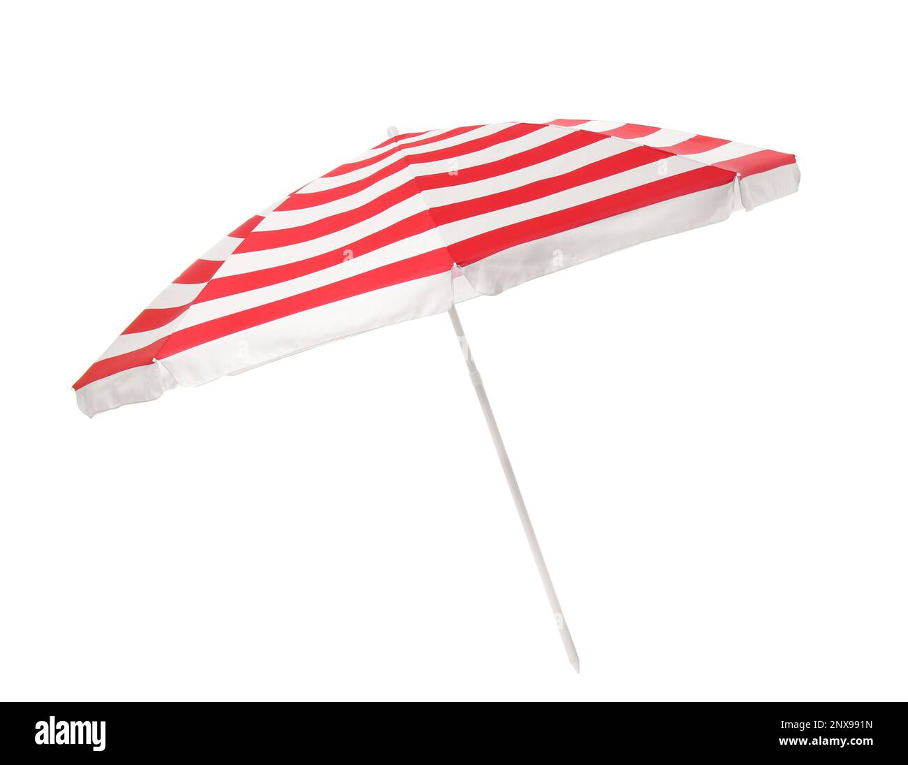 Open red striped beach umbrella isolated on white Stock Photo - Alamy
