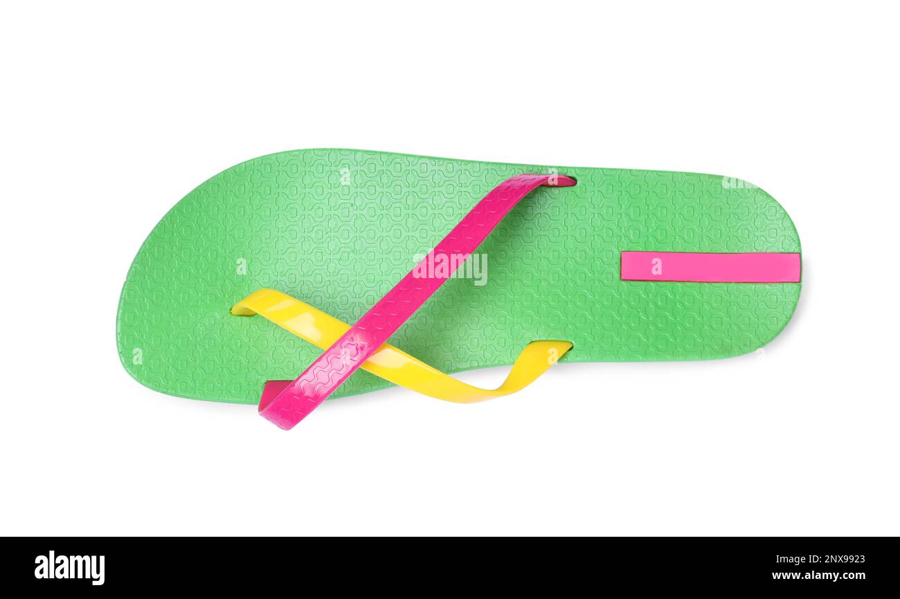 Single green flip flop isolated on white, top view Stock Photo - Alamy