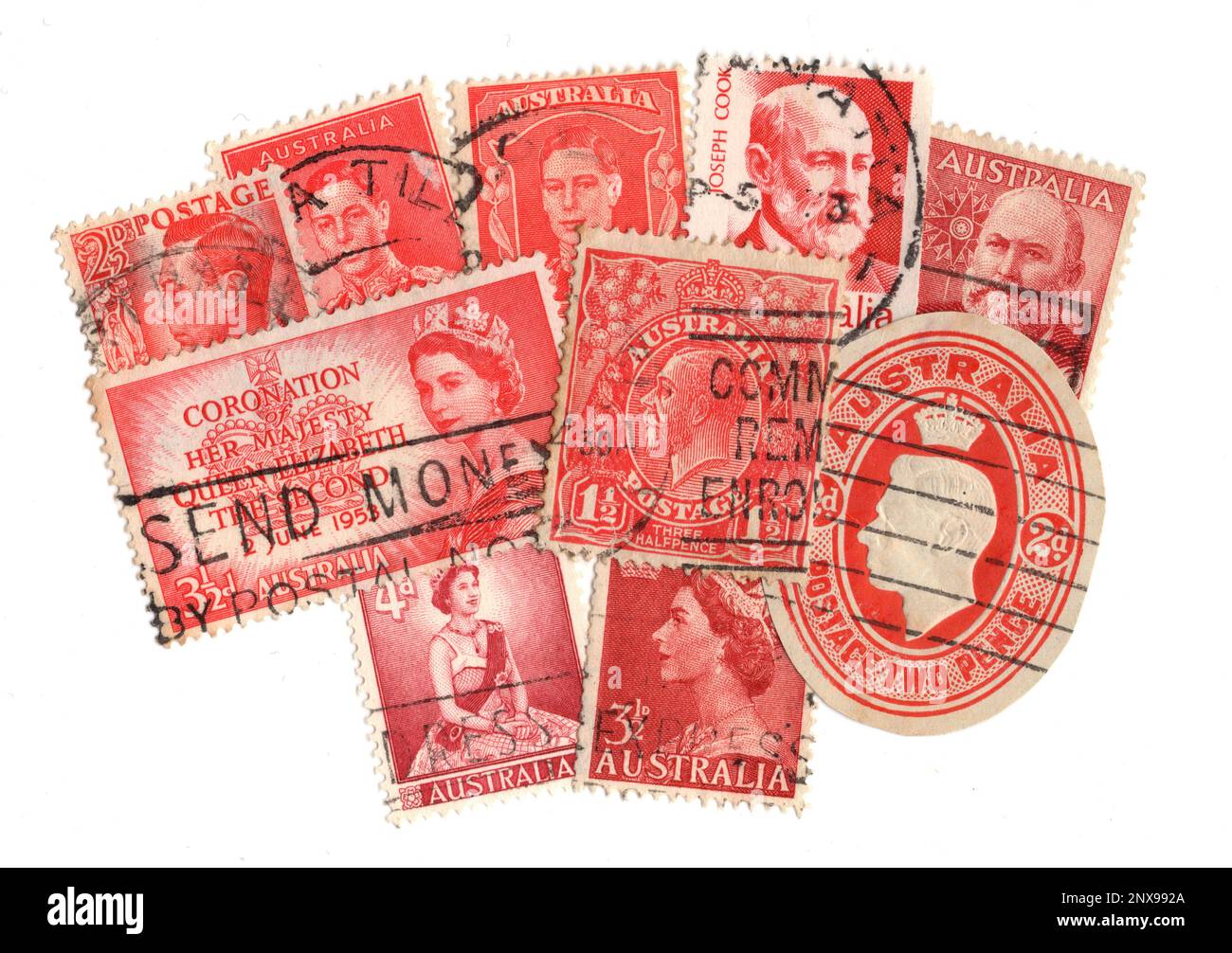 Vintage postage stamps from Australia isolated on a white background ...