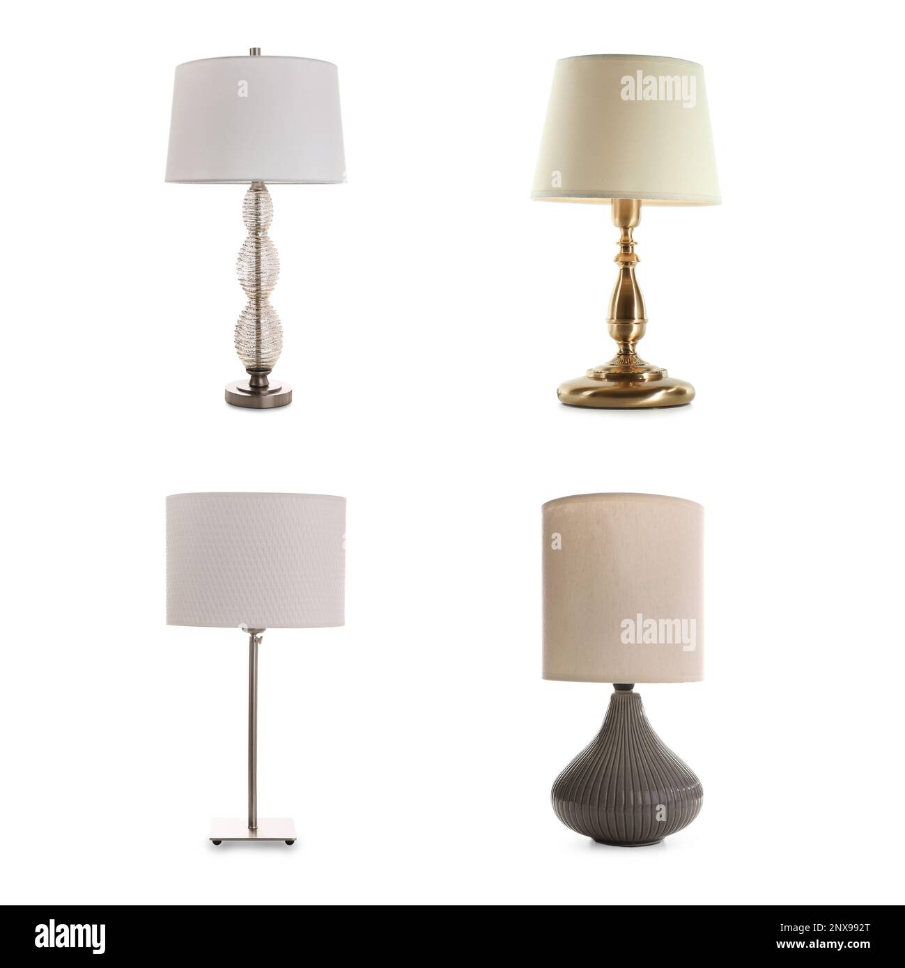 Set with stylish night lamps on white background Stock Photo - Alamy