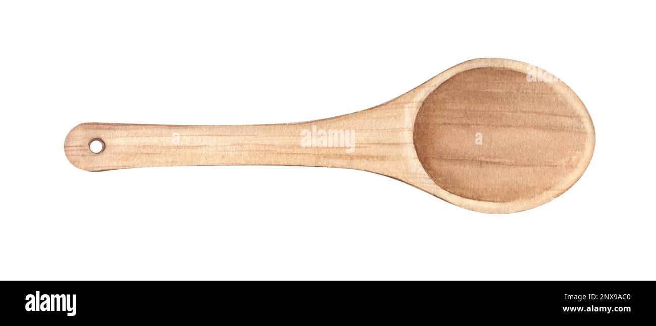 Watercolor culinary wooden brown big cooking spoon for the kitchen ...