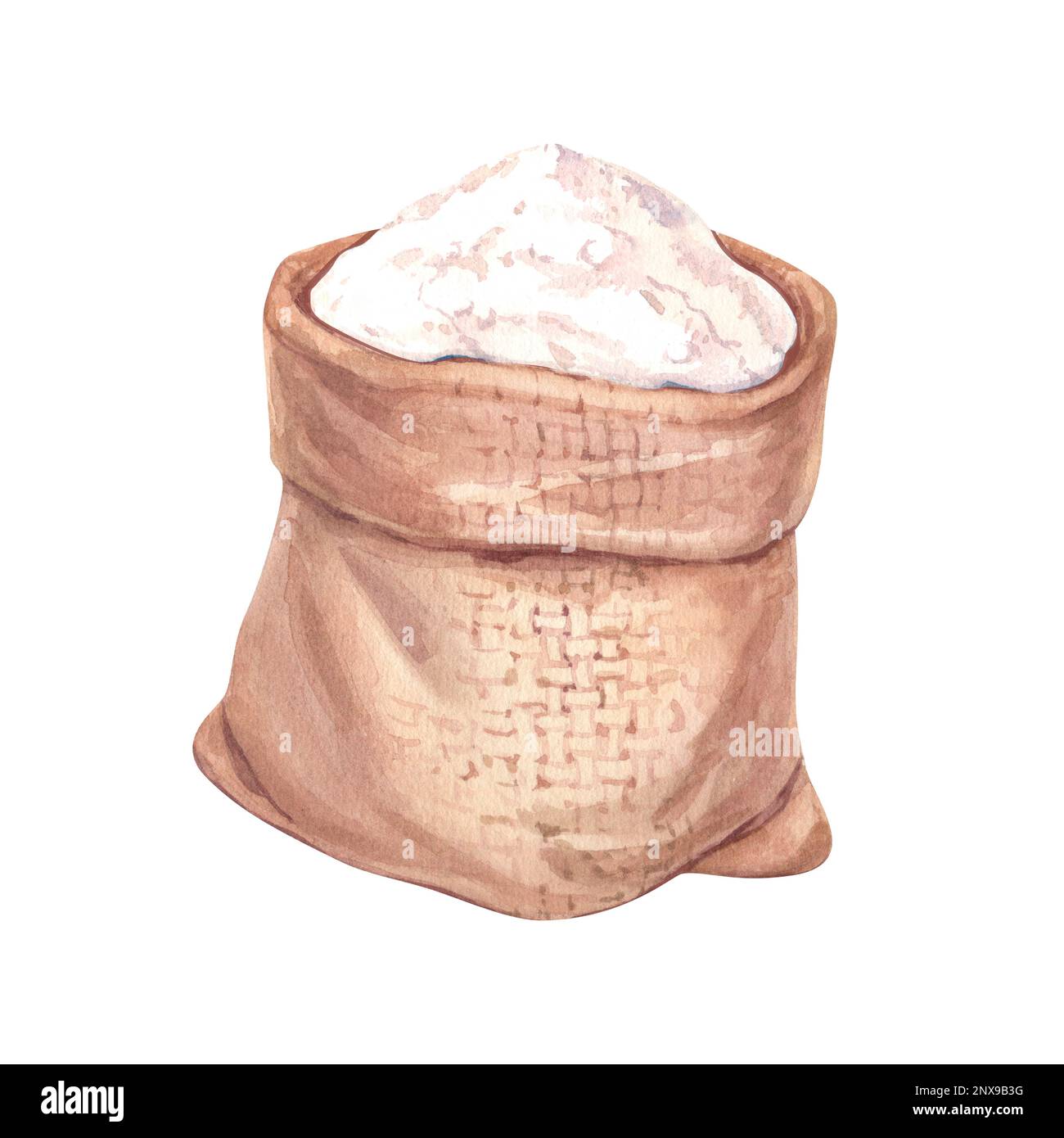 Watercolor flour bag. Hand drawn illustration, isolated on white ...