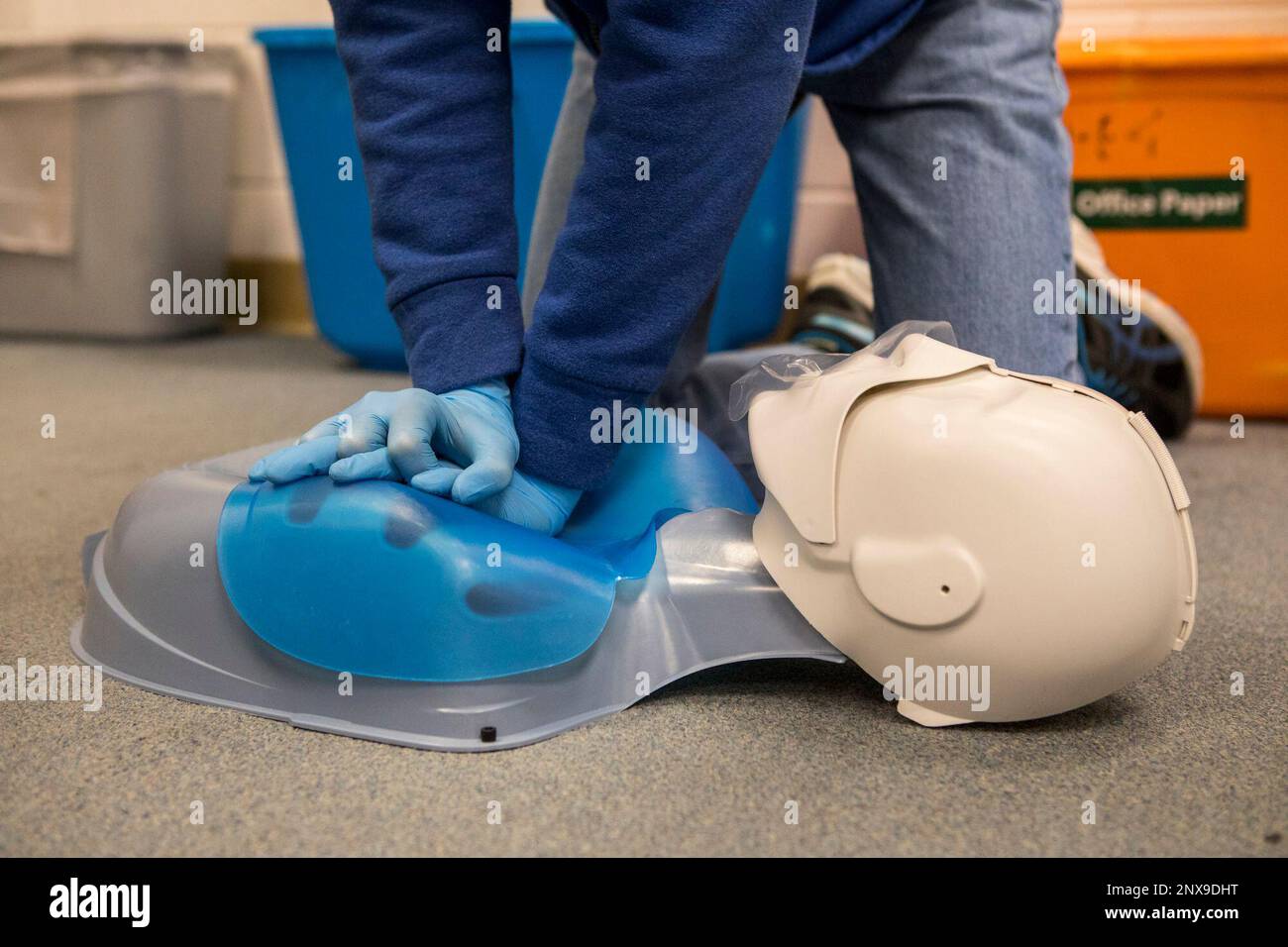 In this March 15, 2018, photo, Griffen Anderson, 12, practices chest ...