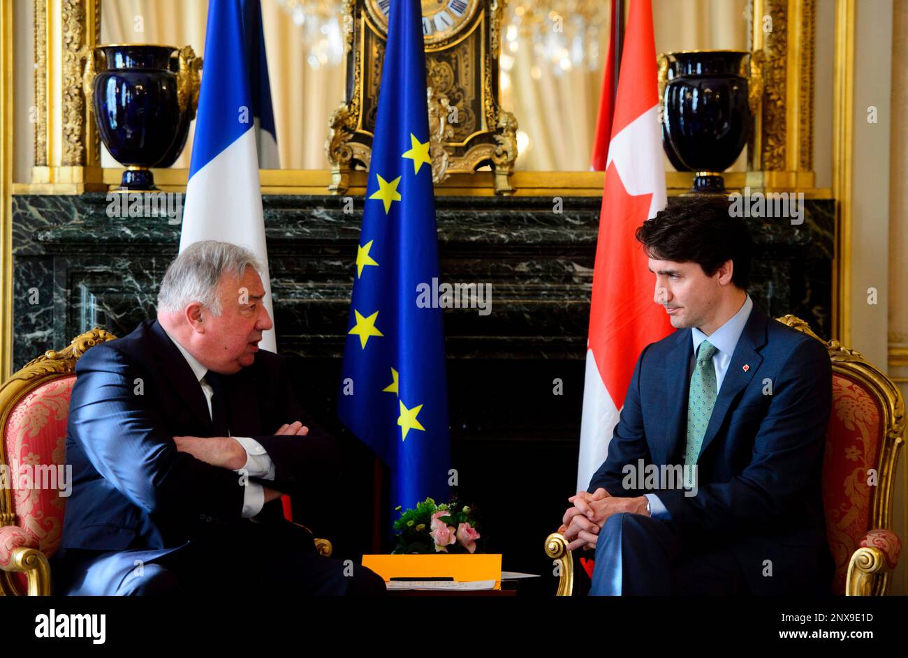 Prime Minister Justin Trudeau, right, meets with Speaker of the French ...