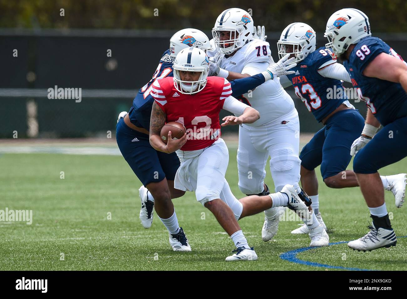 SAN ANTONIO, TX - APRIL 14: UTSA quarterback Brandon Garza (13) runs ...