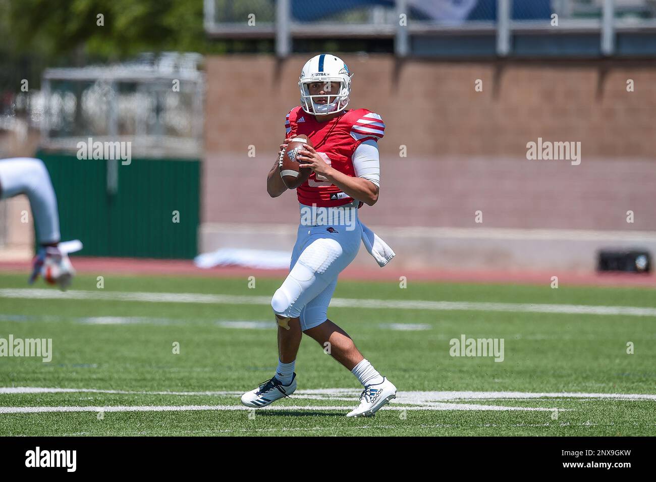 SAN ANTONIO, TX - APRIL 14: UTSA quarterback Brandon Garza (13) looks ...