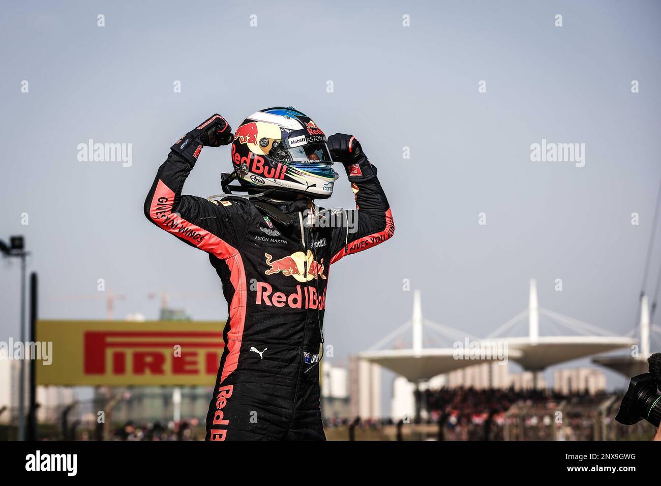 Australian F1 driver Daniel Ricciardo of Red Bull Racing celebrates ...