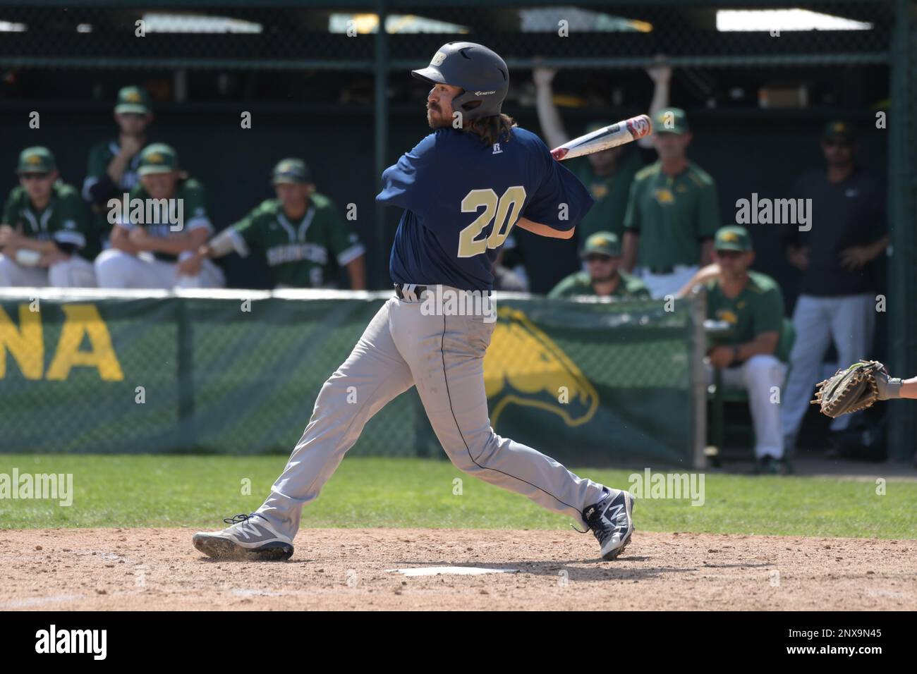 Cal State Monterey Bay Otters outfielder Tano Garza bats during an NCAA College baseball game ...