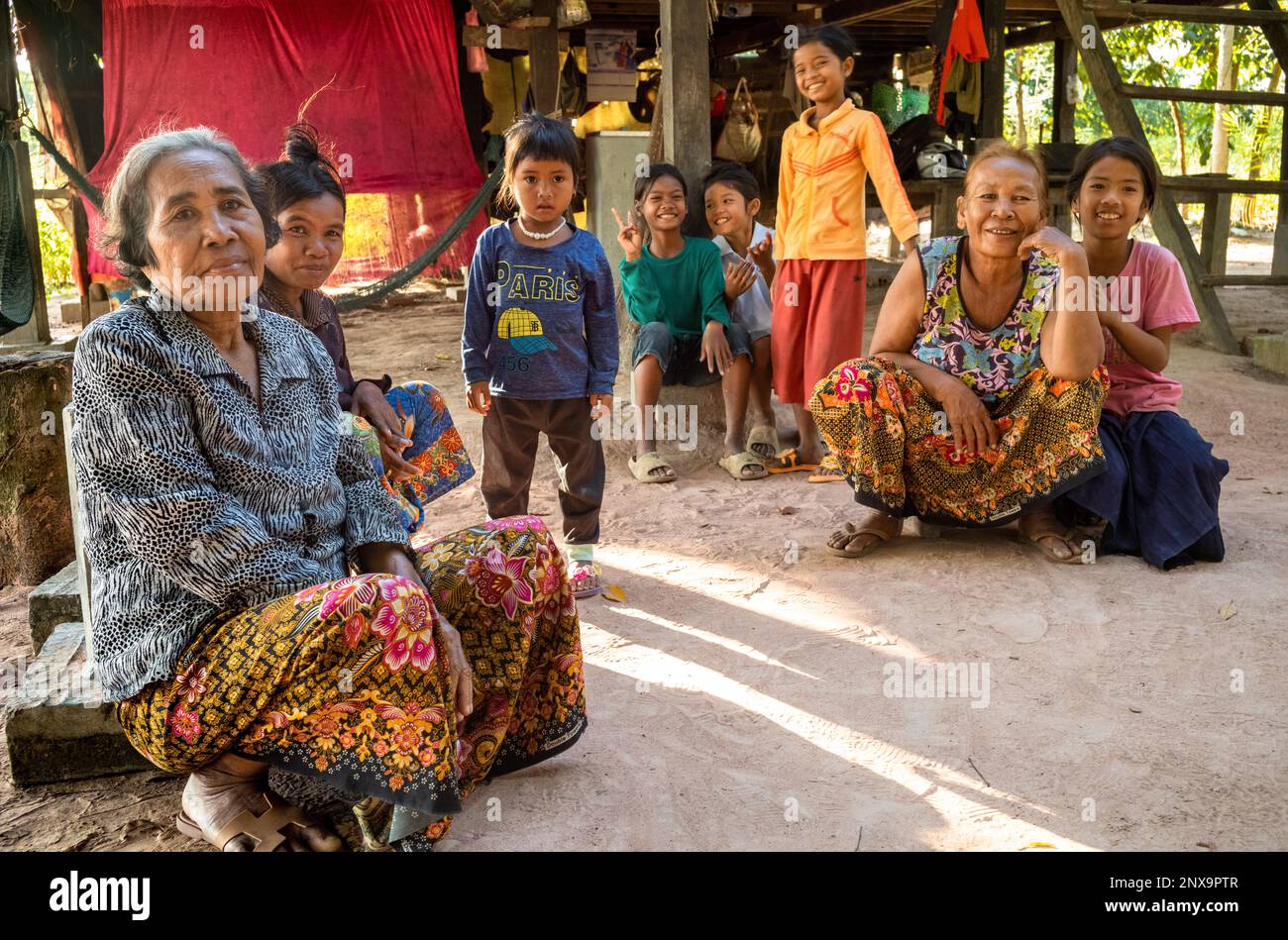Women and children in a rural village in Siem Reap province in Cambodia ...