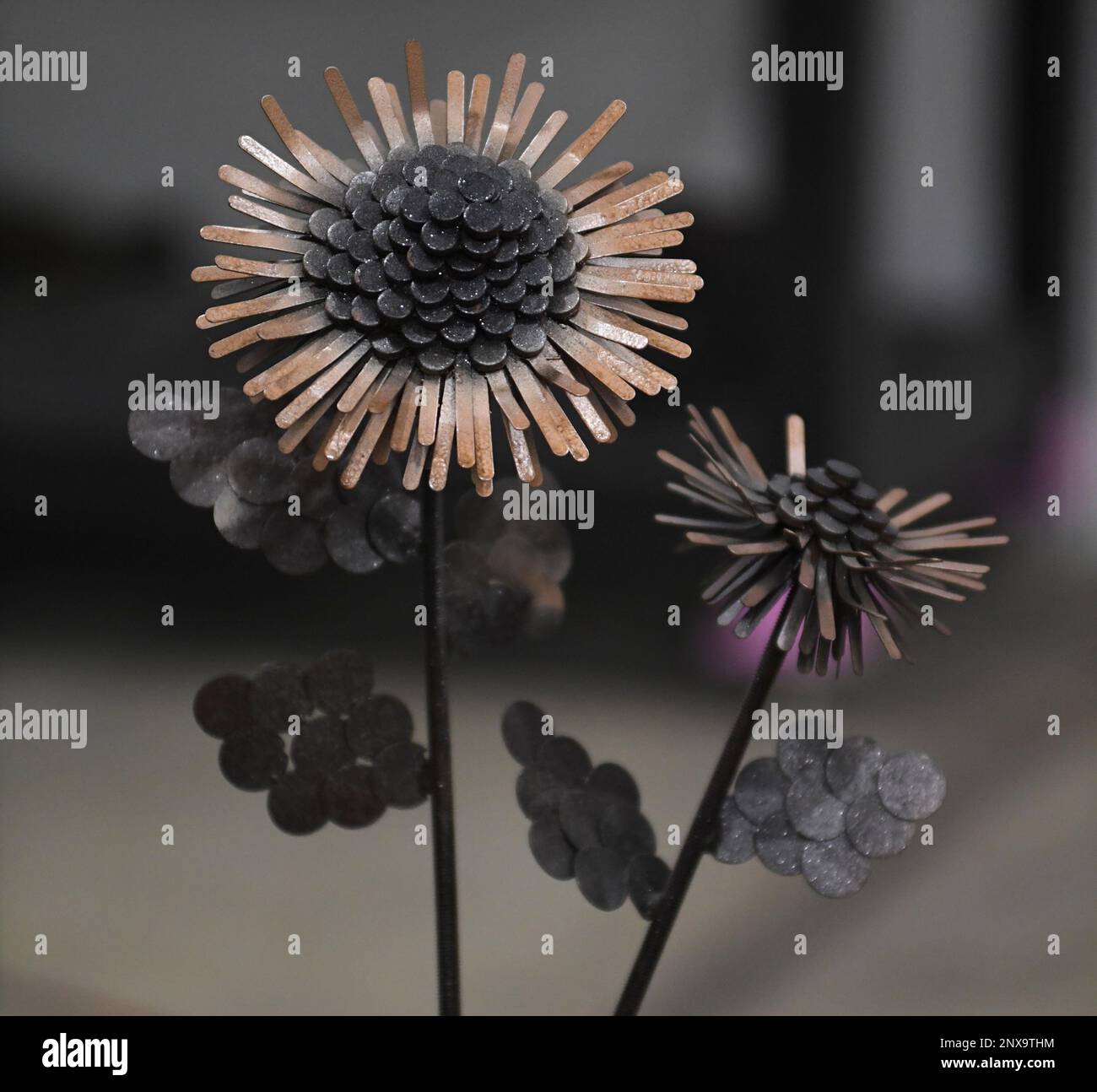 In this March 22, 2018 photo, flowers created by welder Morgan Bledsoe ...