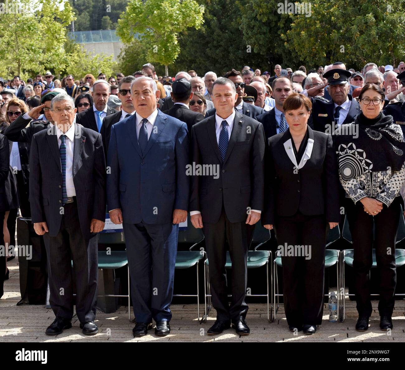 From left to right, Chairman of Yad Vashem Avner Shalev, Israeli Prime ...