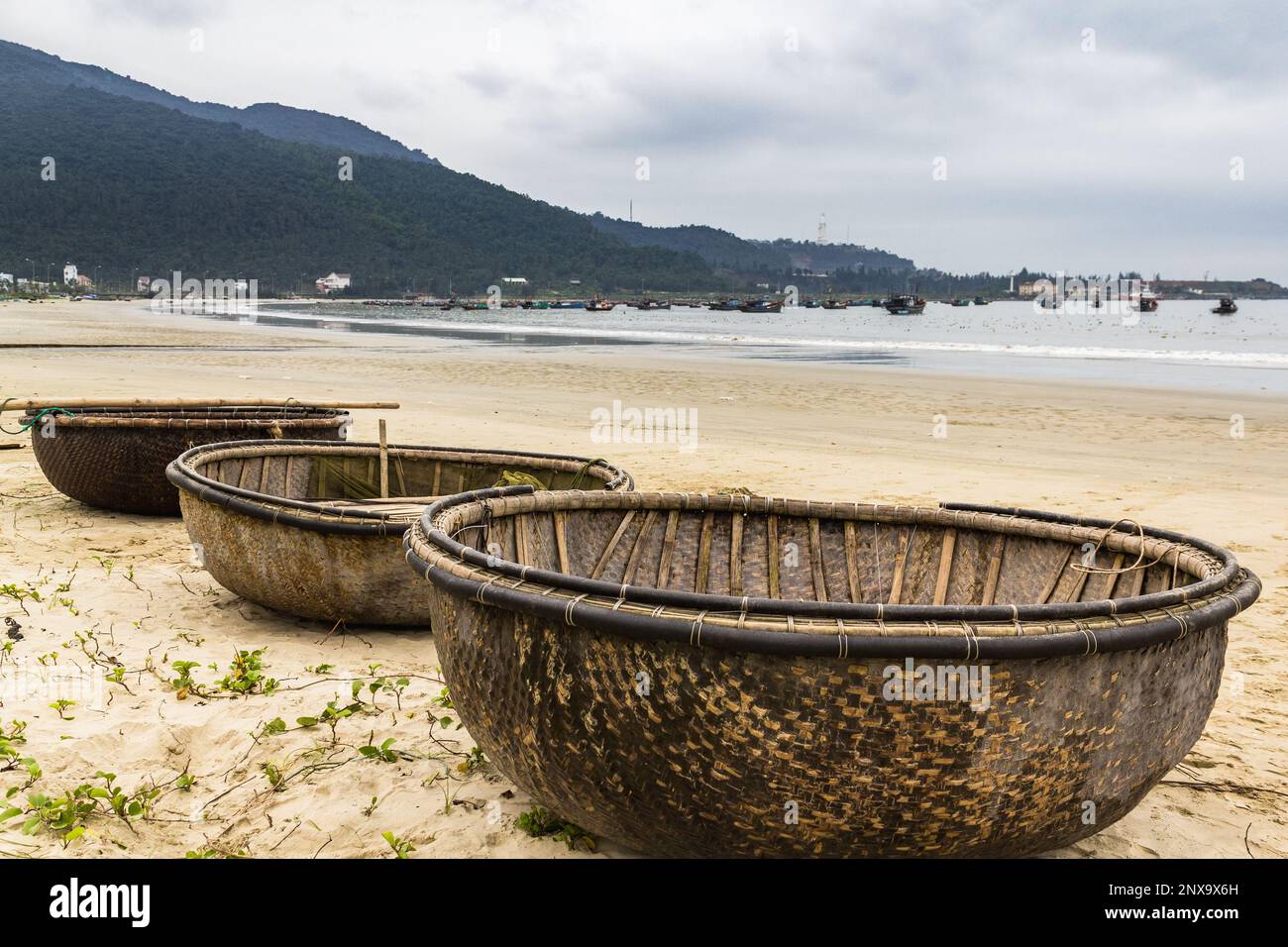 Traditional Coracle fishing boats on the beach Stock Photo - Alamy