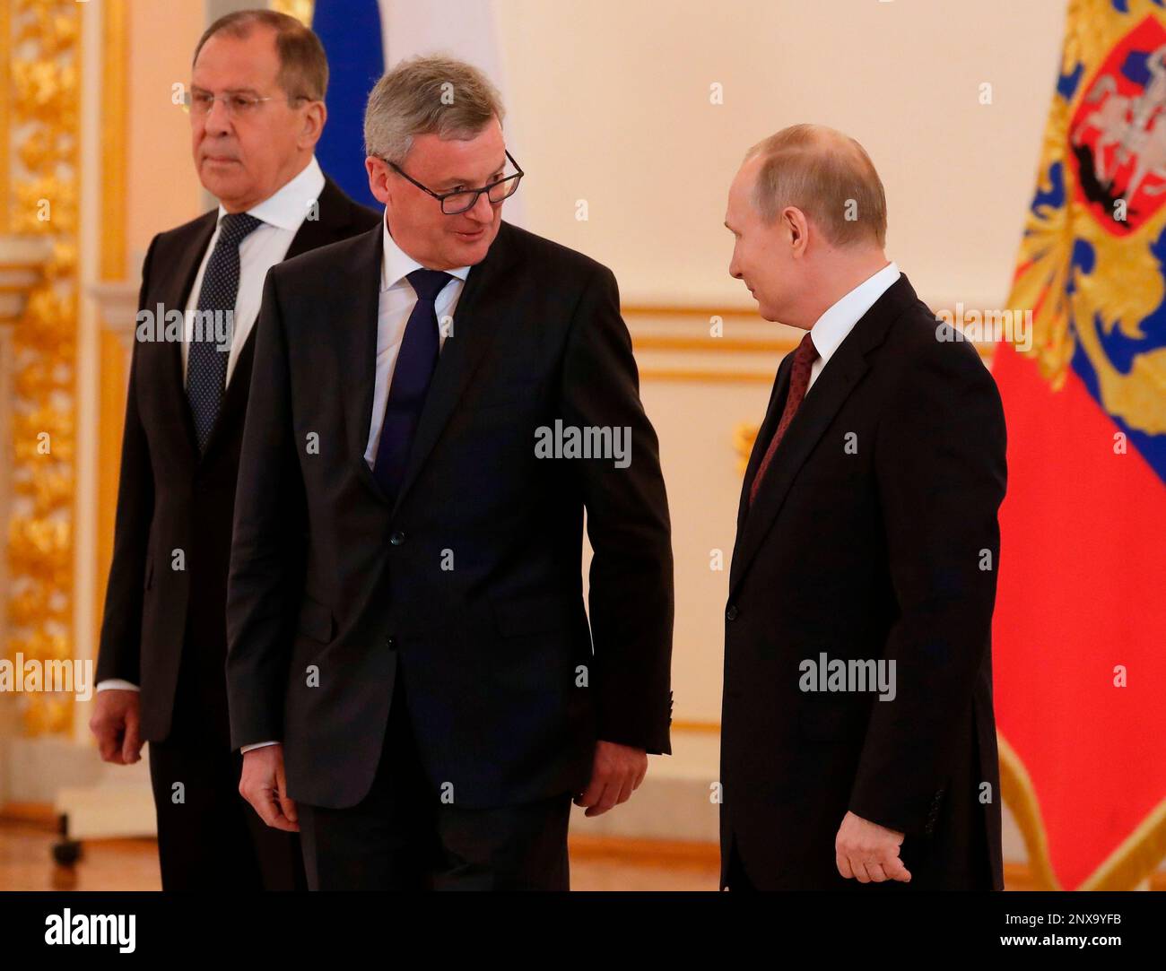 Russian President Vladimir Putin Right Austrian Ambassador To Russia