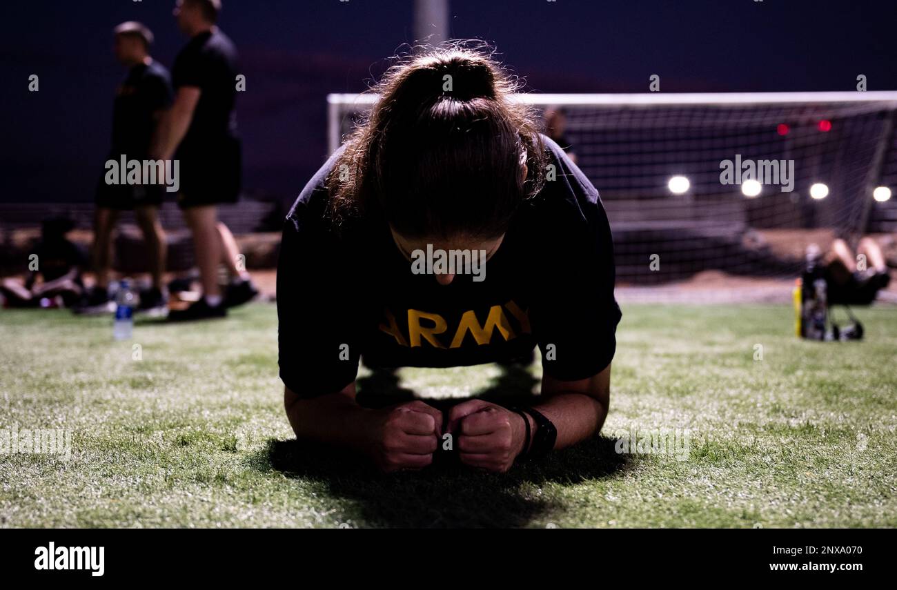 A U.S. Army soldier completes the plank portion of the Army Combat ...