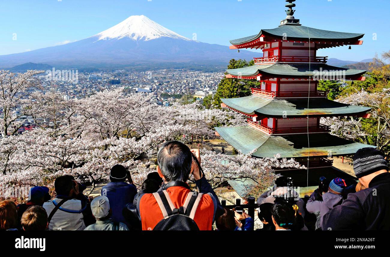 This photo shows a perfect Japanese symbolic landscape including Mt ...