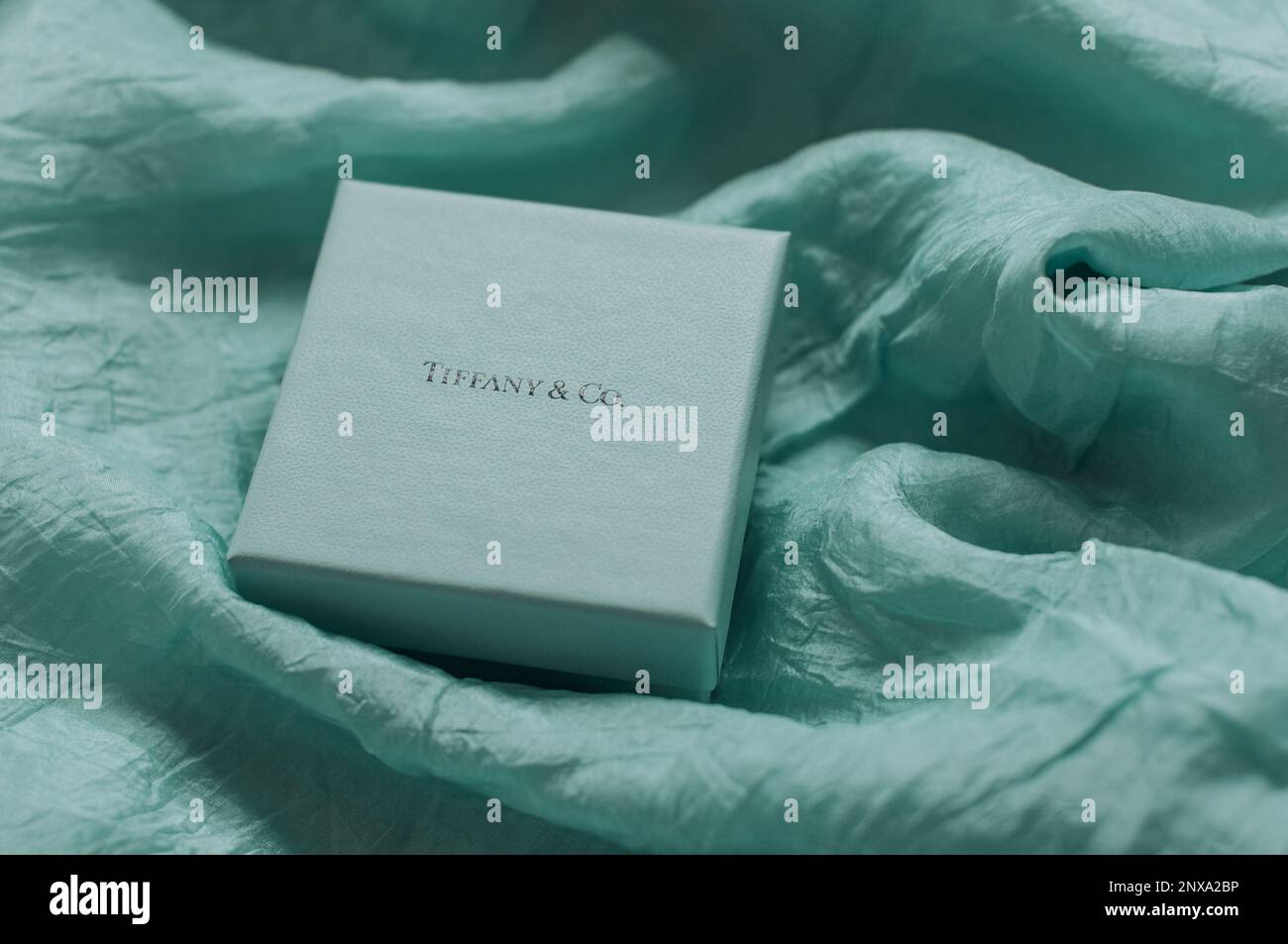 Ukraine, Kiev - February 21, 2017: Branded Tiffany box on a background ...