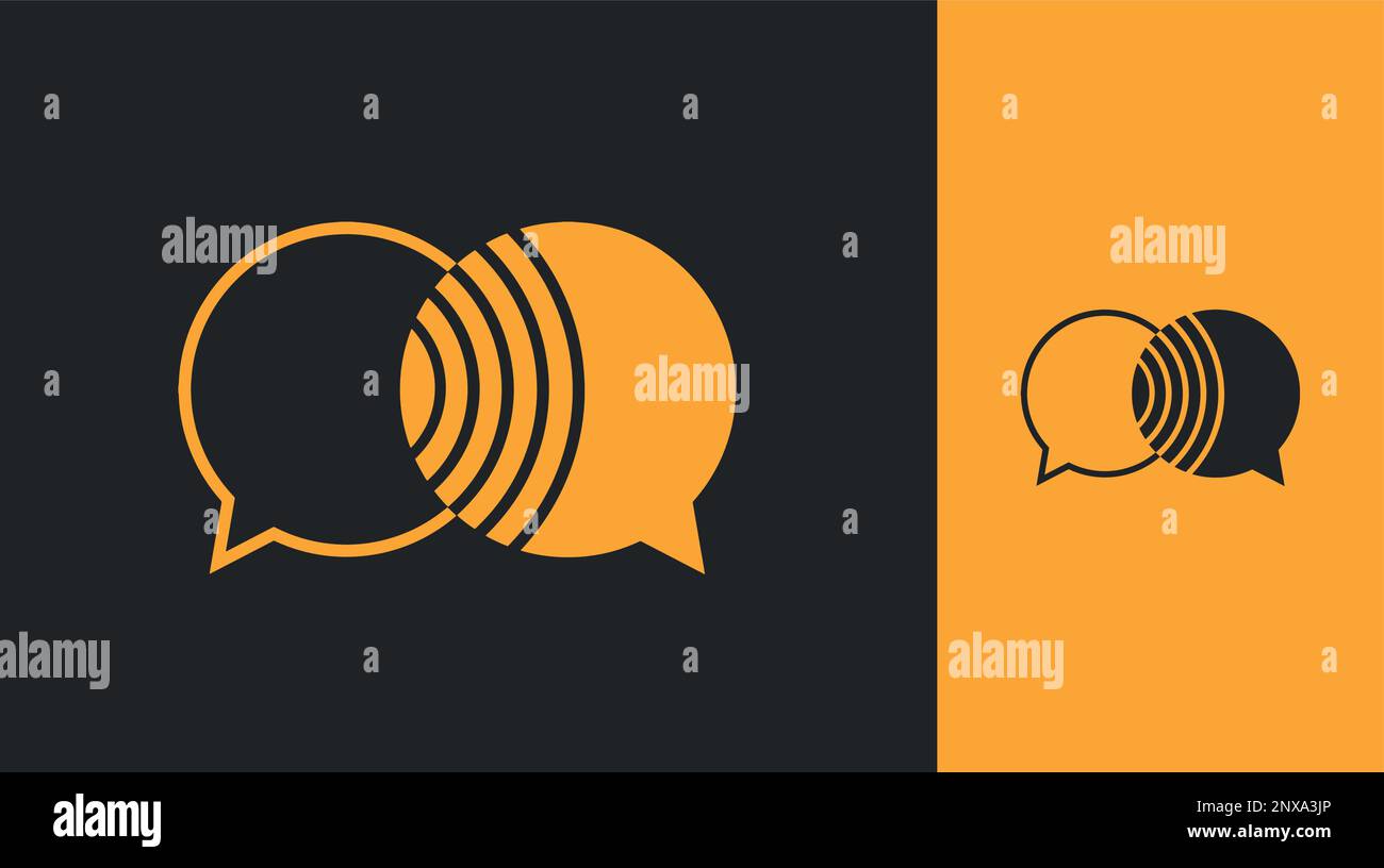 Speech bubble symbol with sound waves in orange and black colors Stock ...