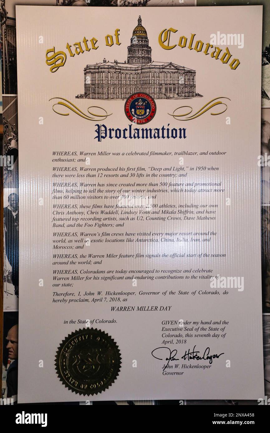 The Proclamation of Warren Miller Day on Saturday, April 7, in Vail ...