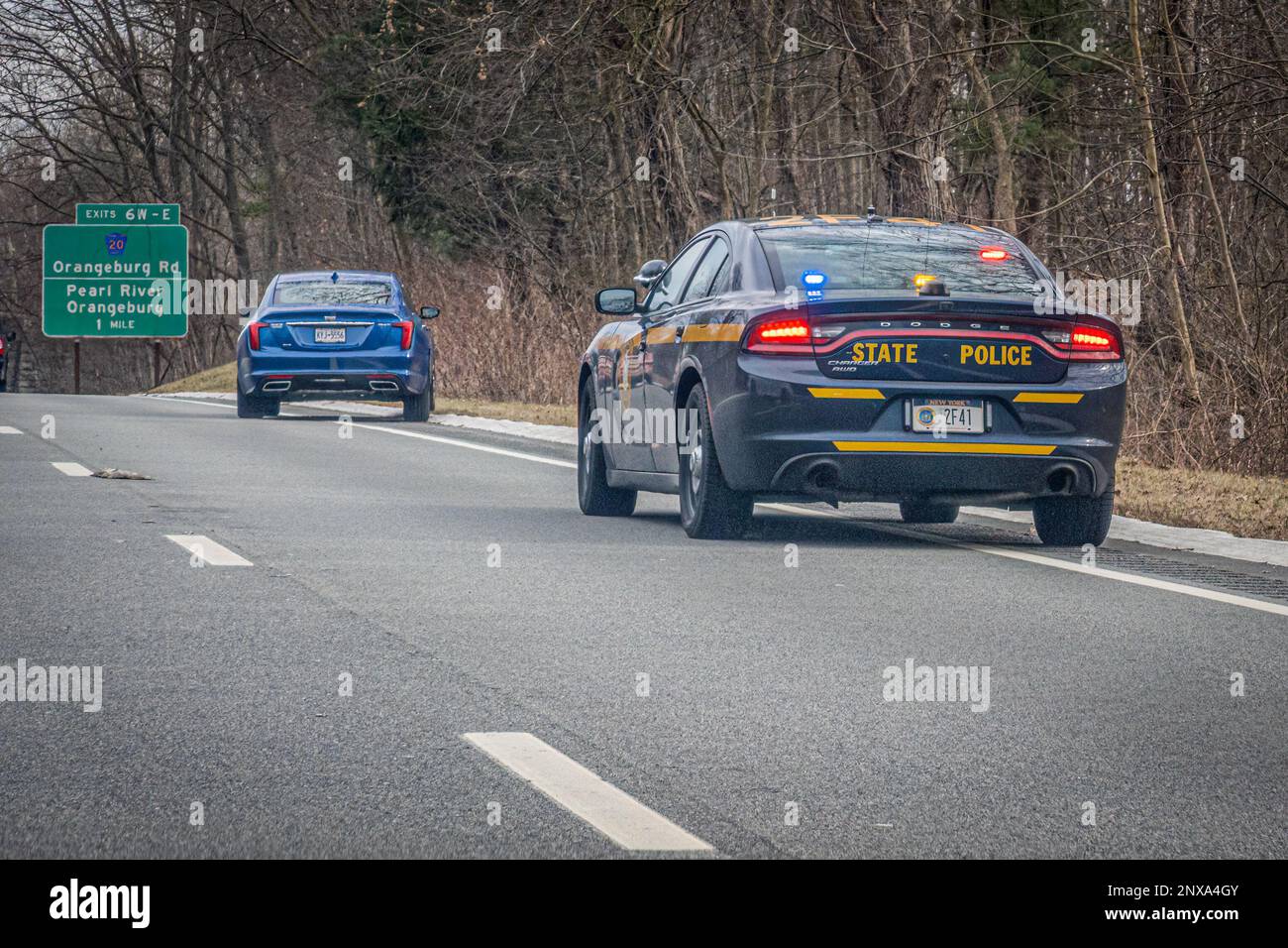 USA. 19th Feb, 2023. New York State Police cruiser seen performing a ...