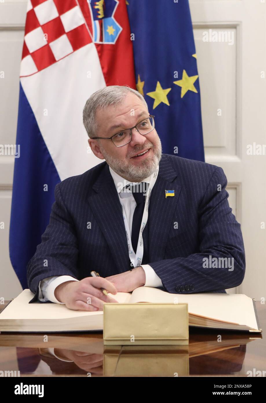 Ukrainian Energy Minister German Galushchenko signs a guest book before ...