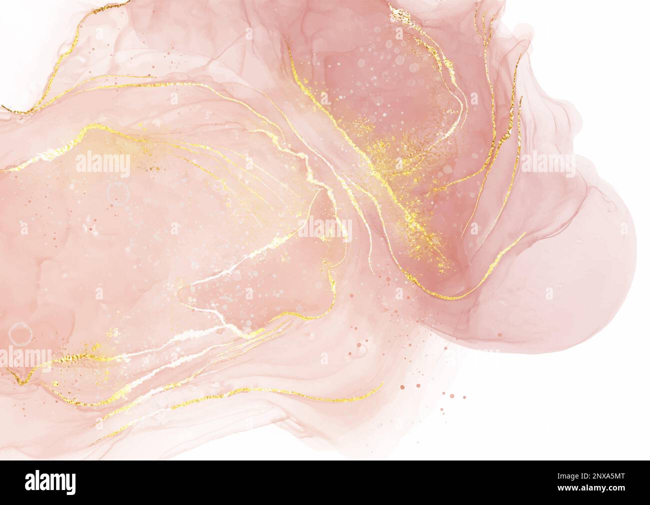 Elegant pastel pink alcohol ink background with glittery gold elements ...