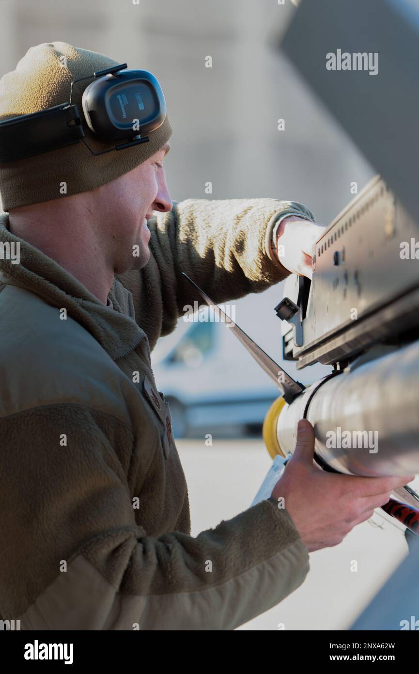 U.S. Air Force Tech. Sgt. Drew Renken, a weapons loader assigned to the ...