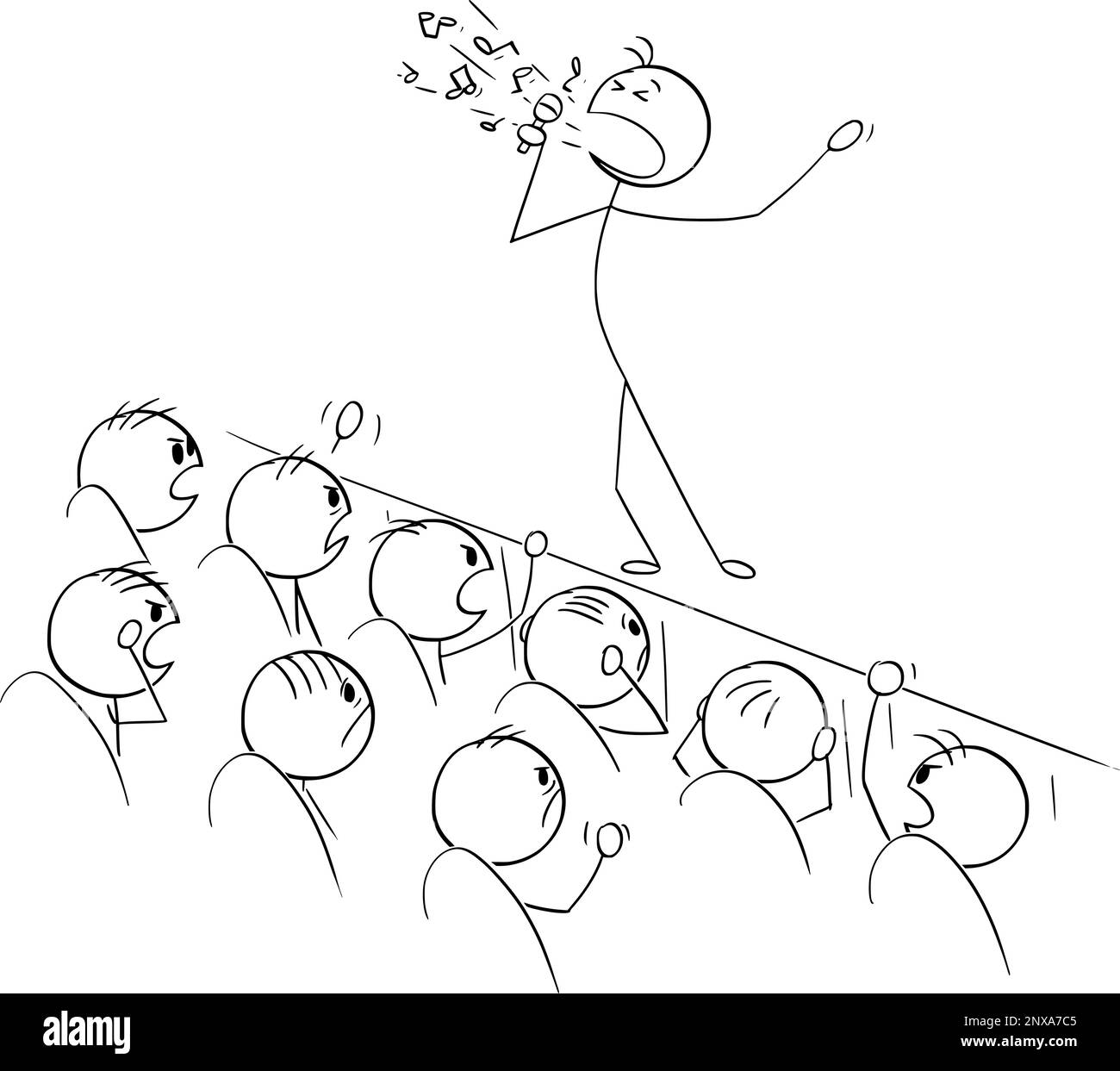 Singer Singing, Audience is Unhappy, Vector Cartoon Stick Figure ...
