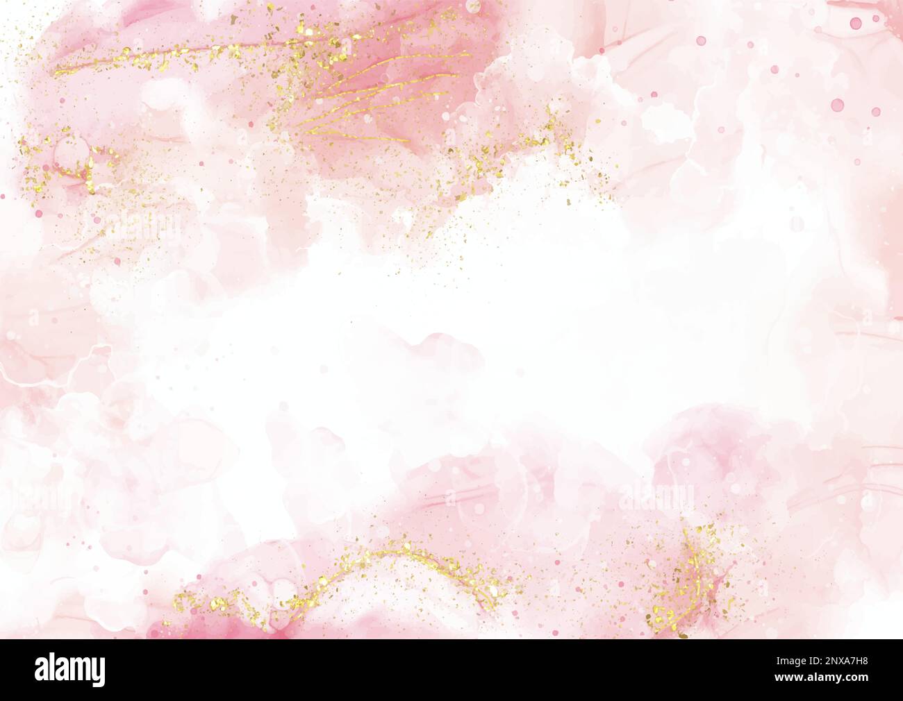 Elegant pink hand painted alcohol ink background with gold glitter ...