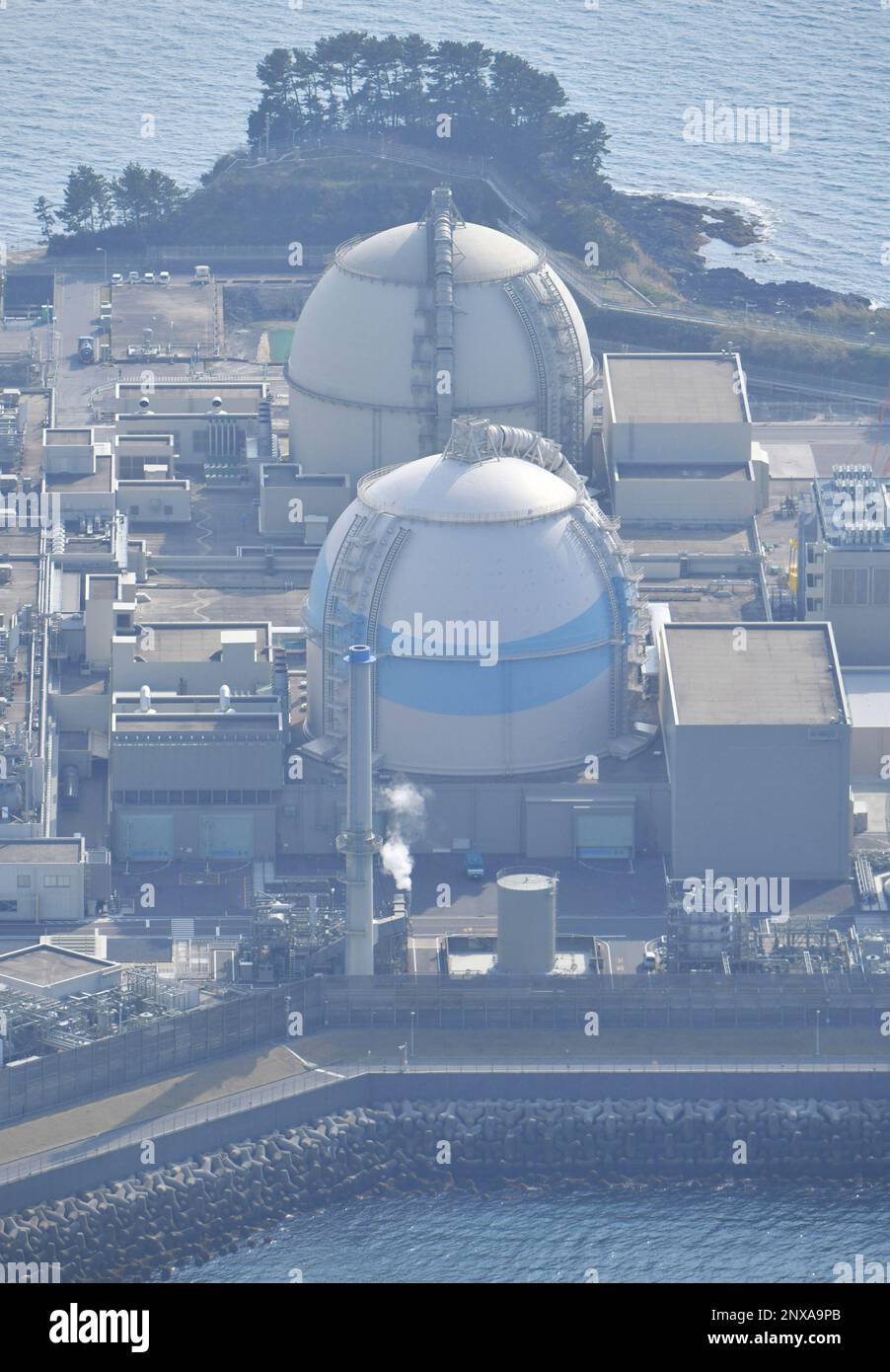 An aerial photo shows Genkai Nuclear Power Plant at Genkai Town, Saga ...