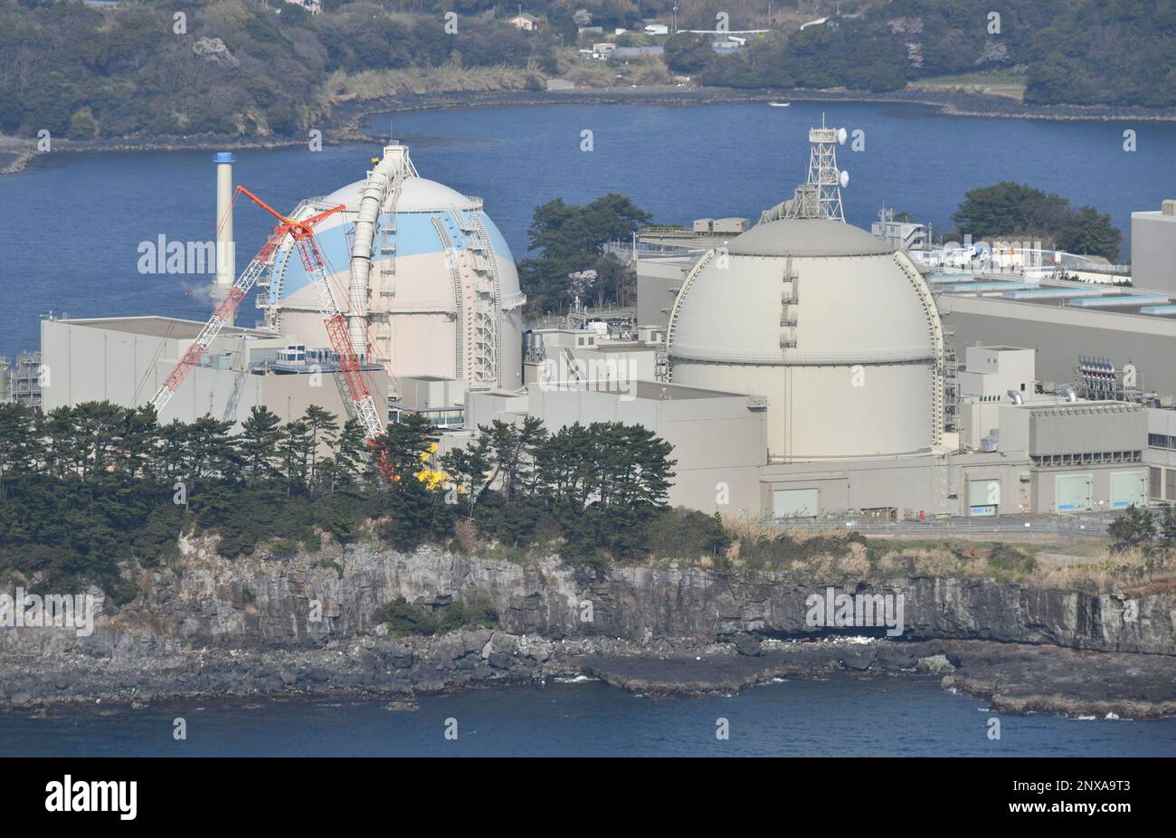 An aerial photo shows Genkai Nuclear Power Plant at Genkai Town, Saga ...