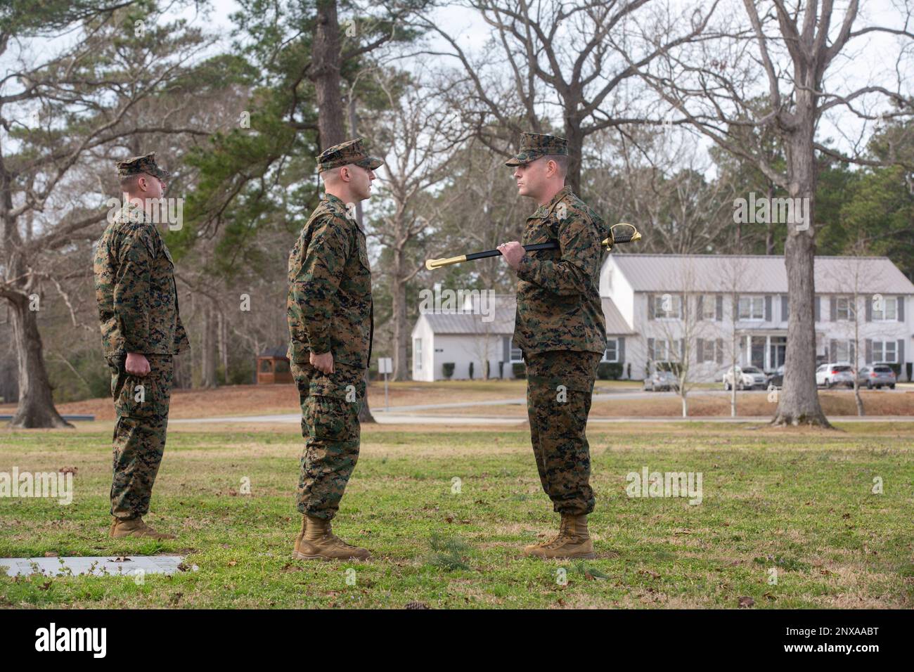 U.S. Marine Corps Lt. Col. Anthony J. Cesaro, left, commanding officer ...