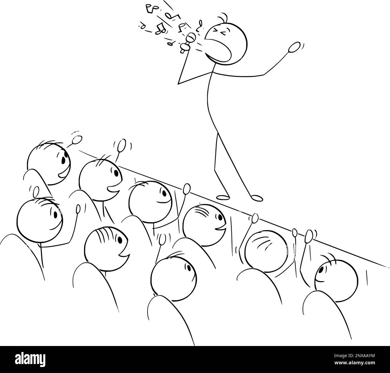 Singer Singing, Audience is Happy, Vector Cartoon Stick Figure ...