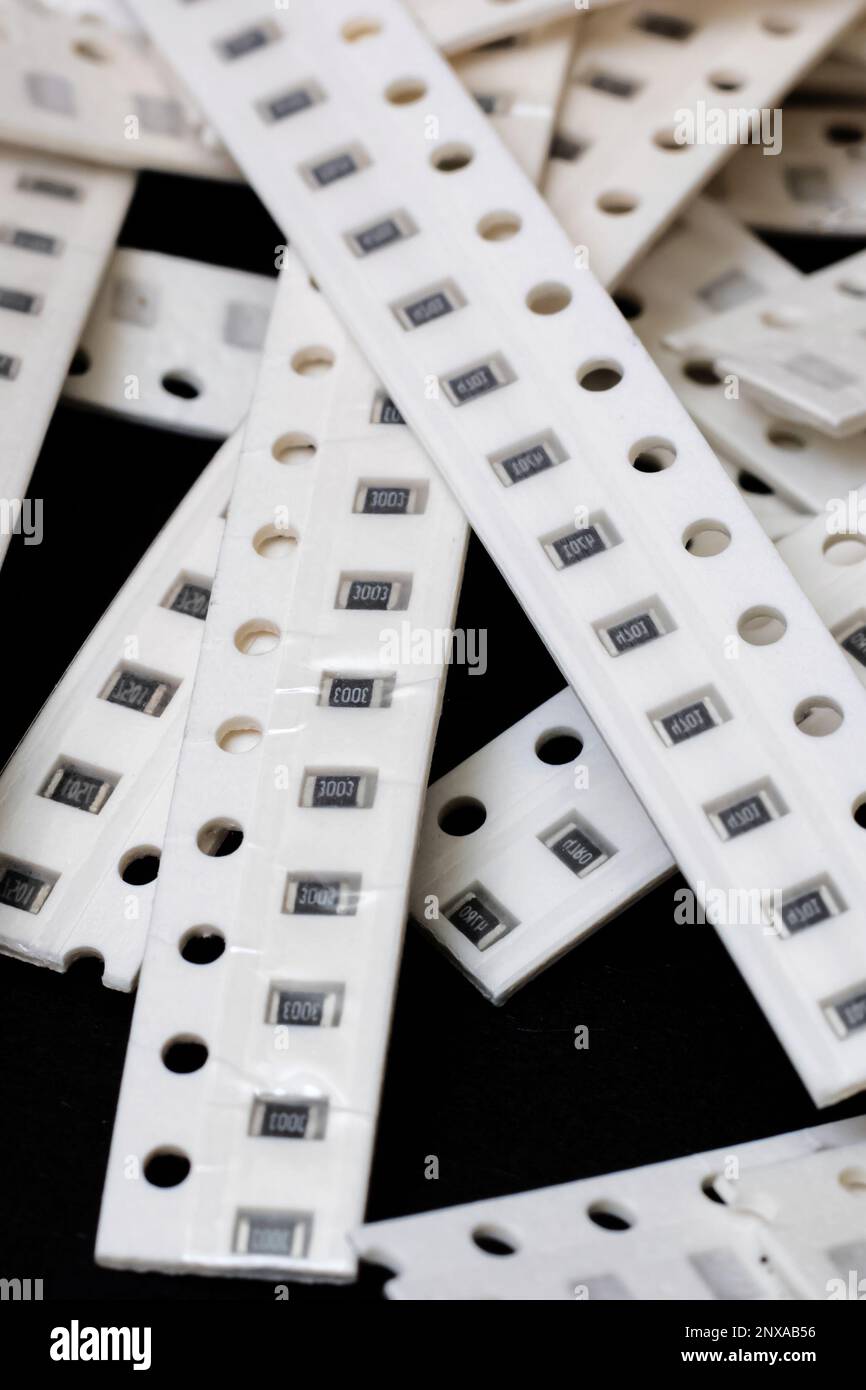 Pile of smd chip 0805 resistors close up on black background Stock ...