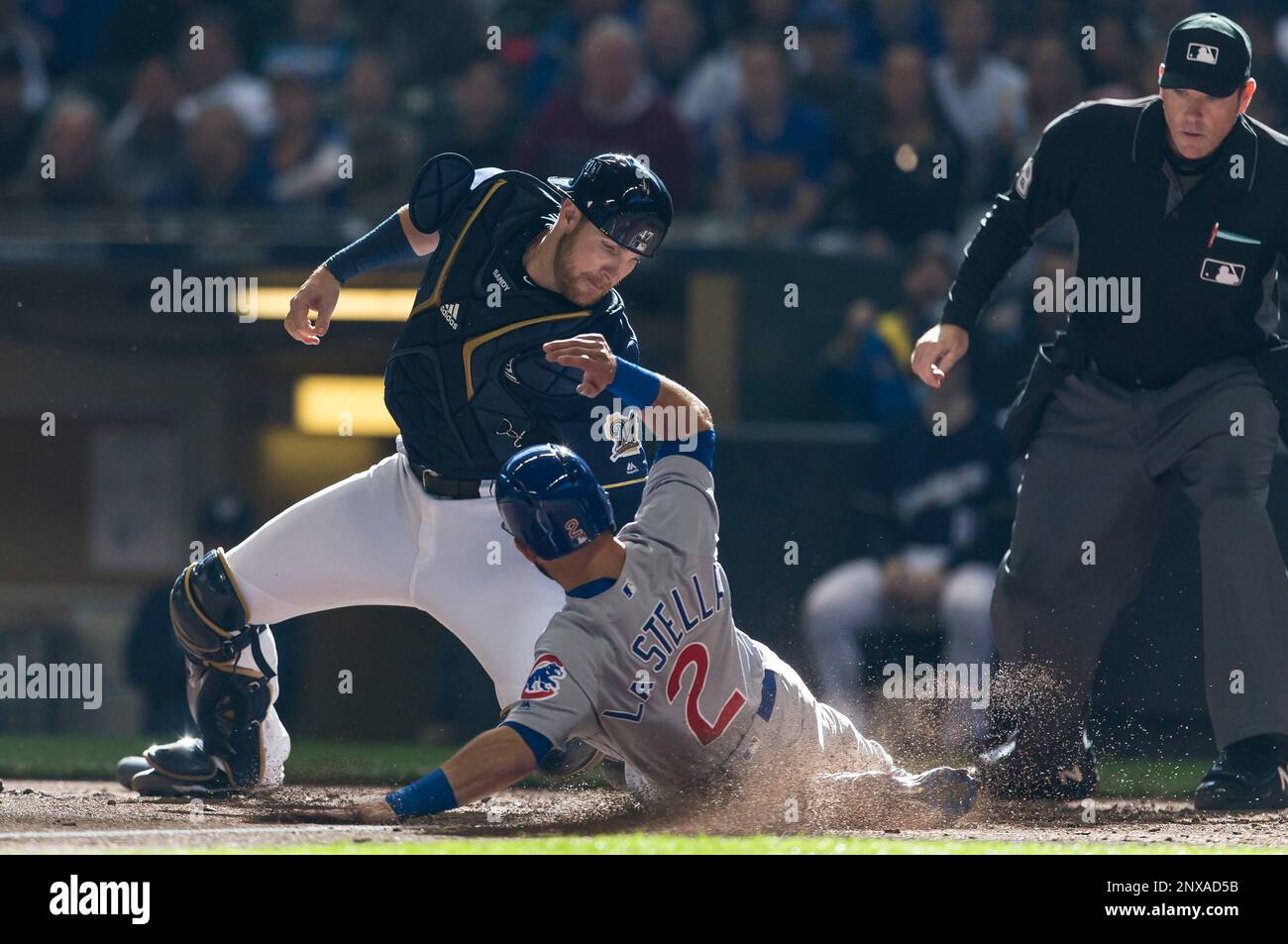 April 7, 2018: Milwaukee Brewers catcher Jett Bandy #47 tags out ...